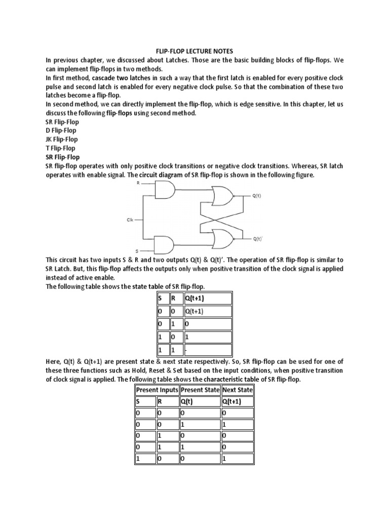 Flip-Flop Lecture Notes: SR, D, JK, T Flip-Flops Explained | PDF ...