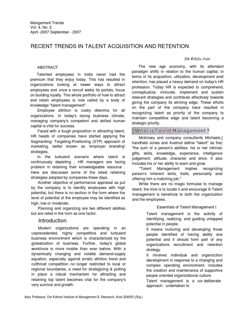 Recent Trends in Talent Acquisition and Retention PDF | PDF | Employee ...