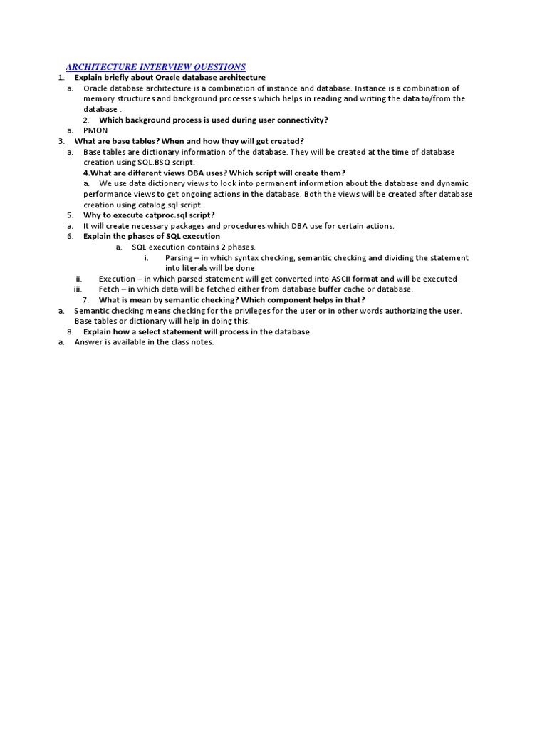 Architecture Interview Questions: 4.what Are Different Views DBA Uses ...