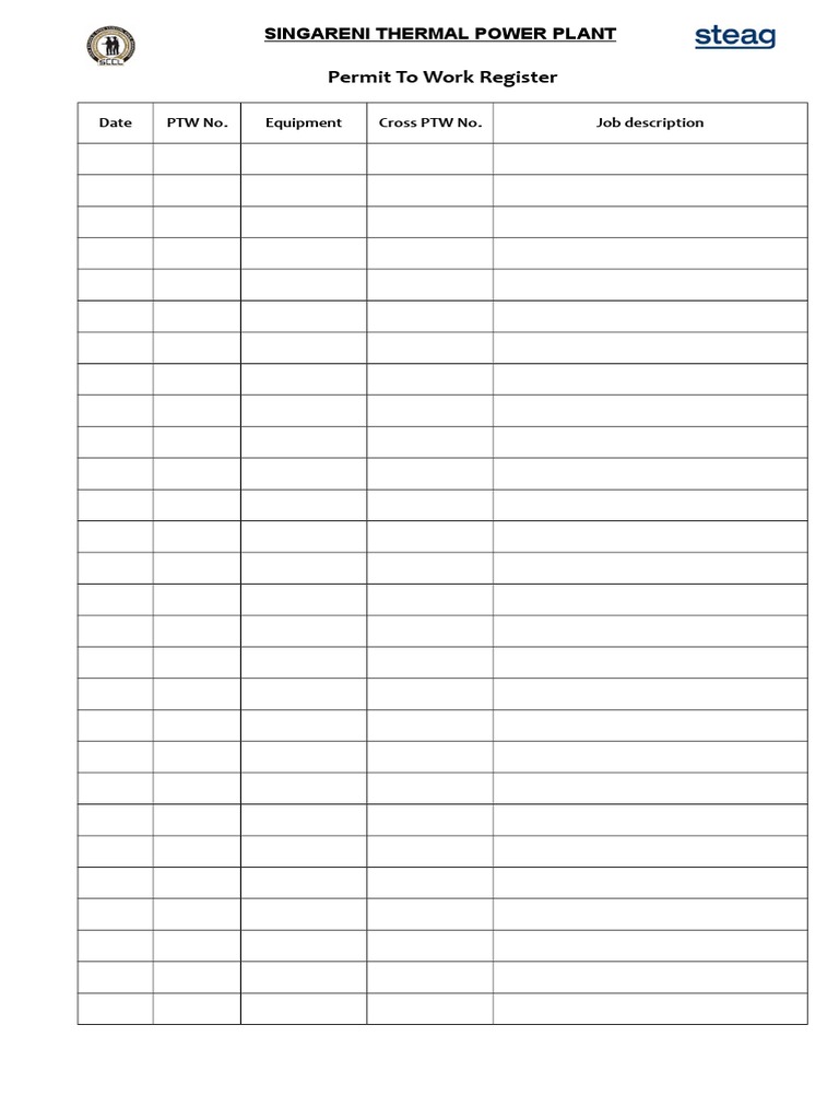 Singareni Thermal Power Plant Permit To Work Register | PDF