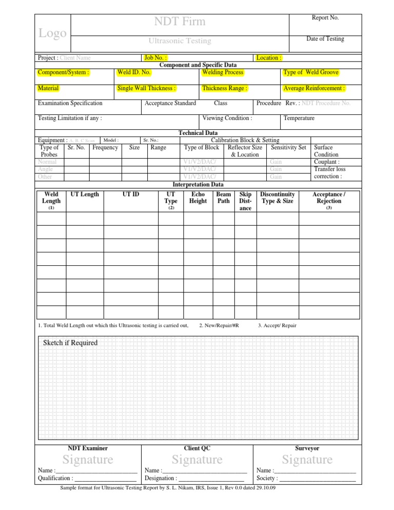 Ultrasonic Testing Report Format | PDF | Nondestructive Testing | Welding