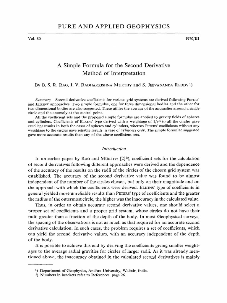 Pure and Applied Geophysics: Summary | PDF | Formula | Derivative