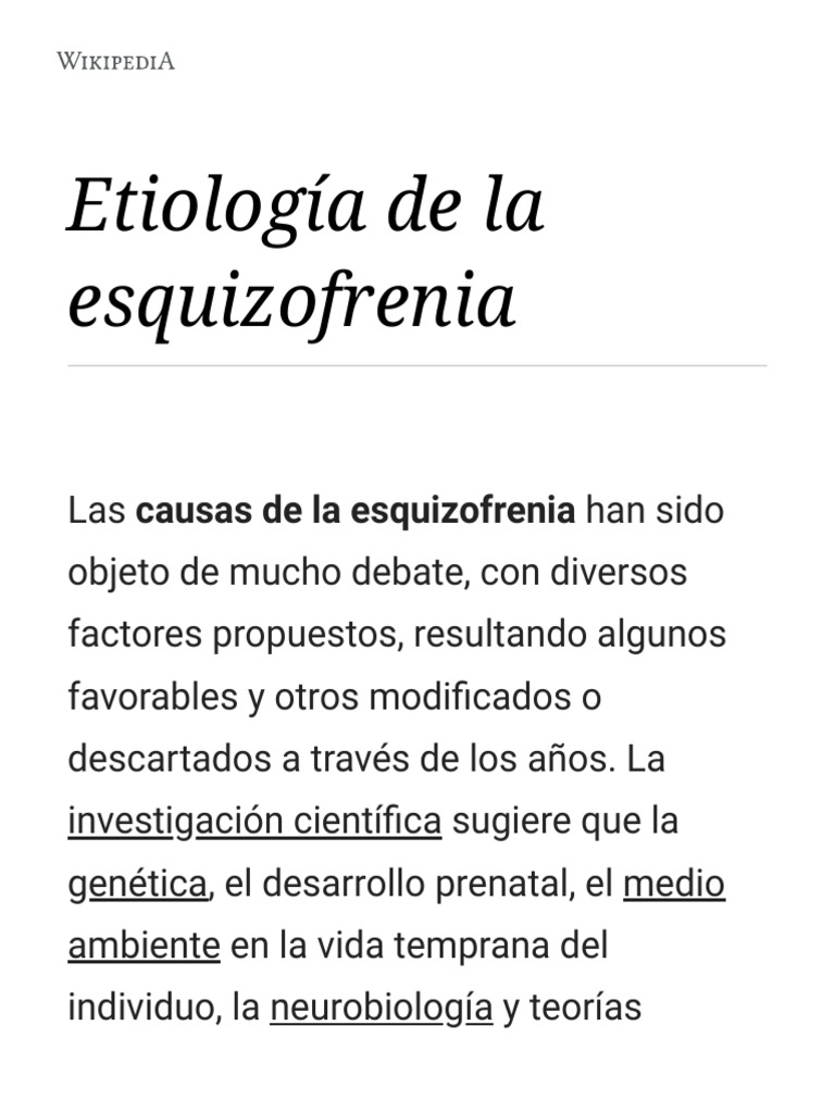 Etiología de La Esquizofrenia - Wikipedia, La Enciclopedia Libre | PDF | Biología | Ciencias del ...