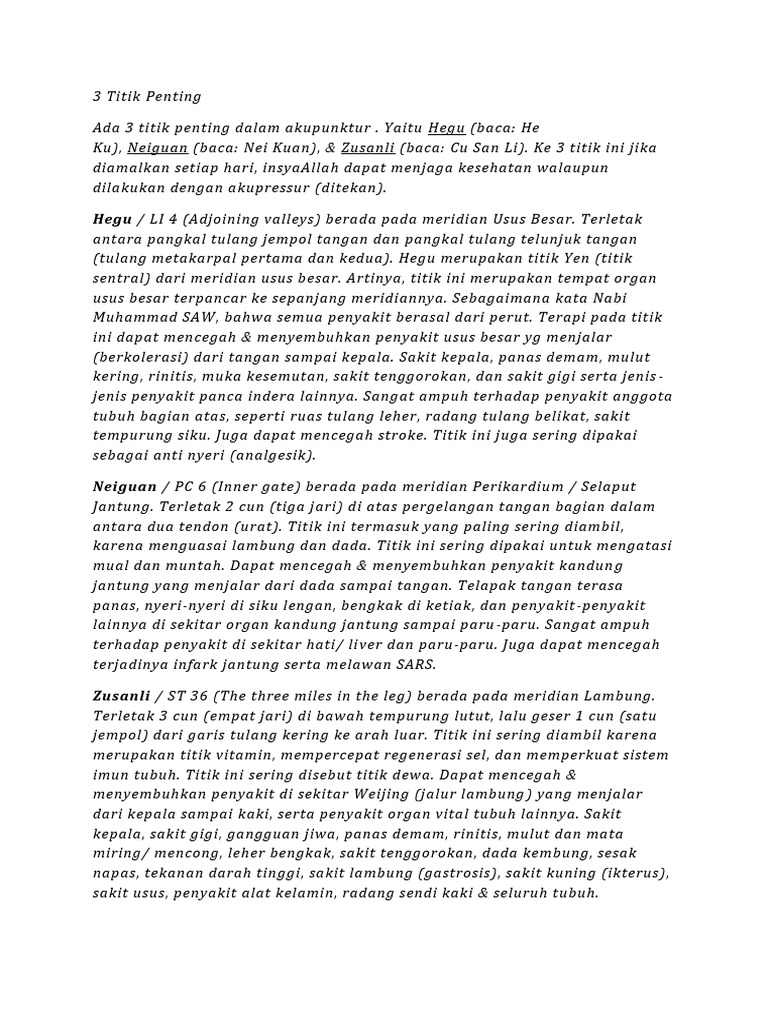 Titik Penting Dalam Meridian | PDF