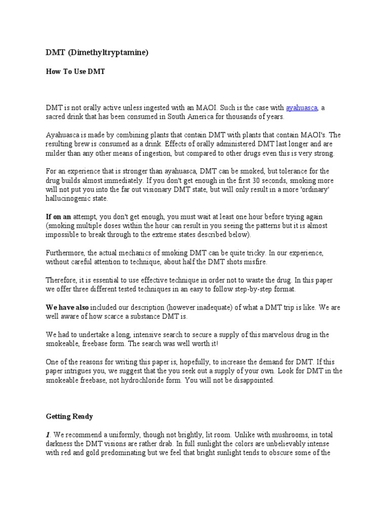 DMT (Dimethyltryptamine) : How To Use DMT | PDF | Ayahuasca