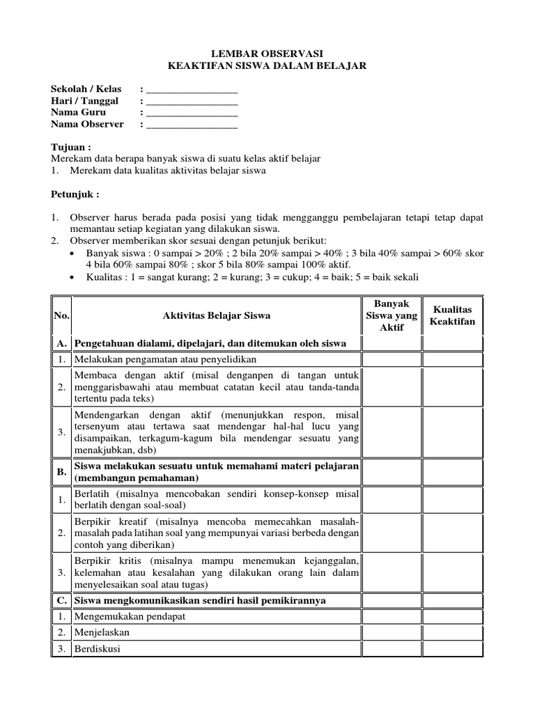 LEMBAR OBSERVASI PTK | PDF