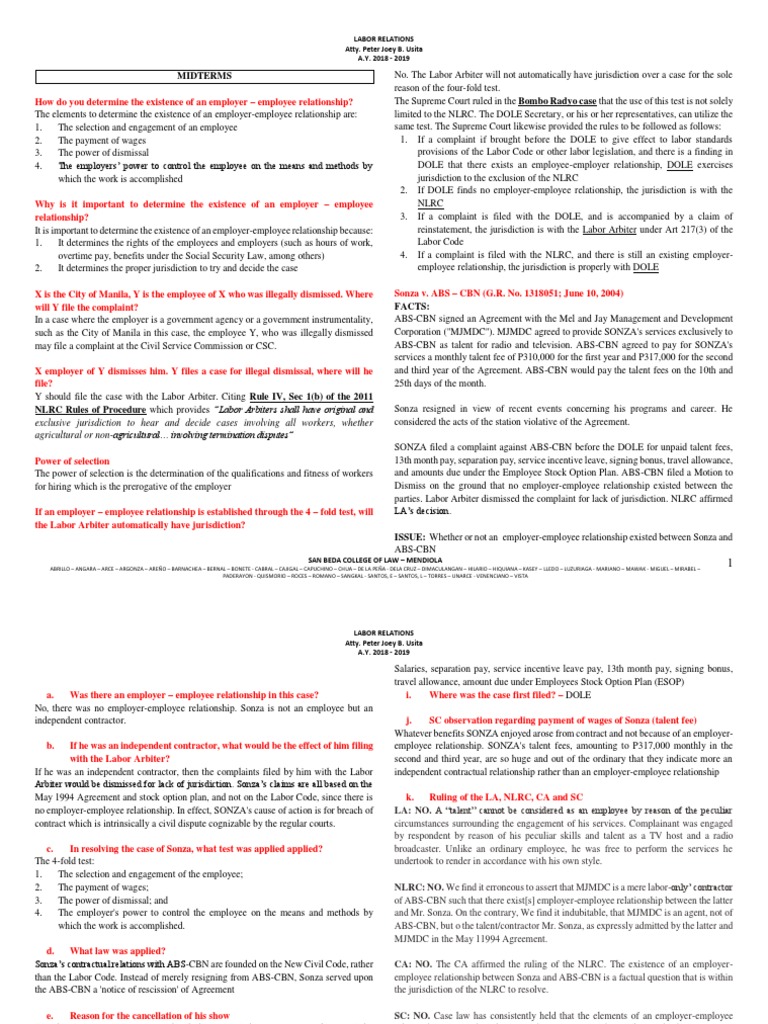 Labor Relations Reviewer | PDF | Unemployment Benefits | Employment