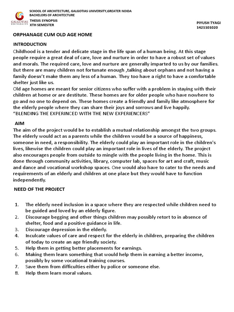 Orphanage and Old Age Home Design | PDF | Old Age | Behavioural Sciences