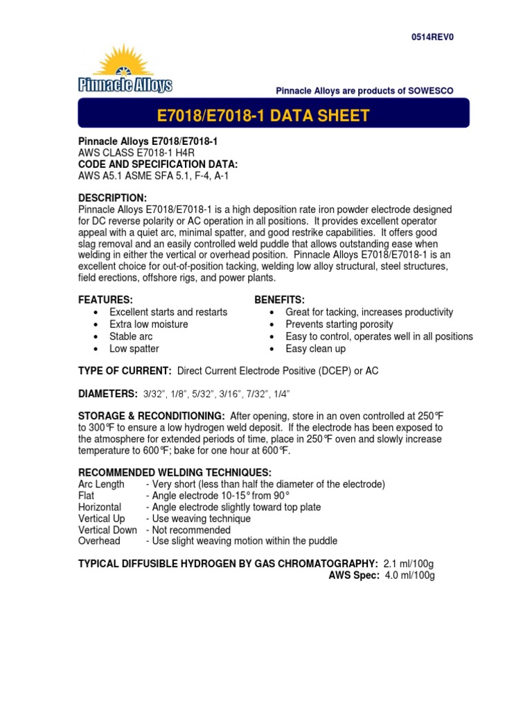 Pinnacle Alloys E7018 E7018 1 | PDF | Chromium | Welding