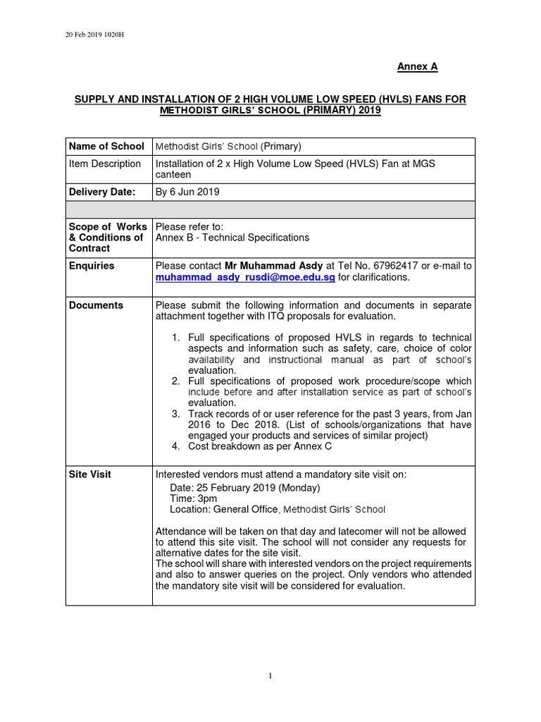 Annex A Requirement Specs - HVLS Fan 20 Feb Final | PDF | Specification (Technical Standard ...