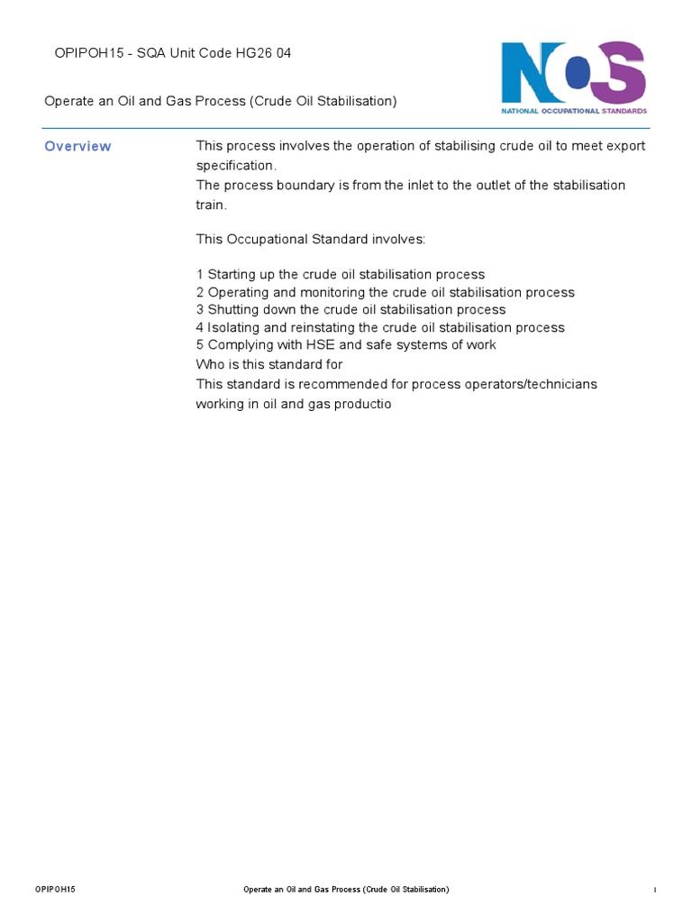 Opipoh15 Operate An Oil and Gas Process (Crude Oil Stabilisation ...