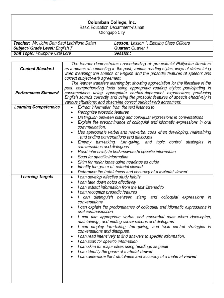 Lesson1 Electing Class Officers | PDF | Reading Comprehension | Learning