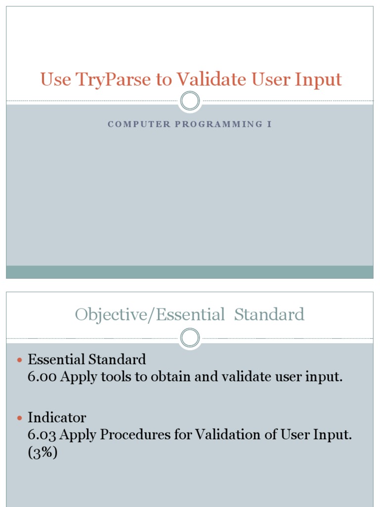 Use Tryparse To Validate User Input Computer Programming I Pdf Integer Computer Science