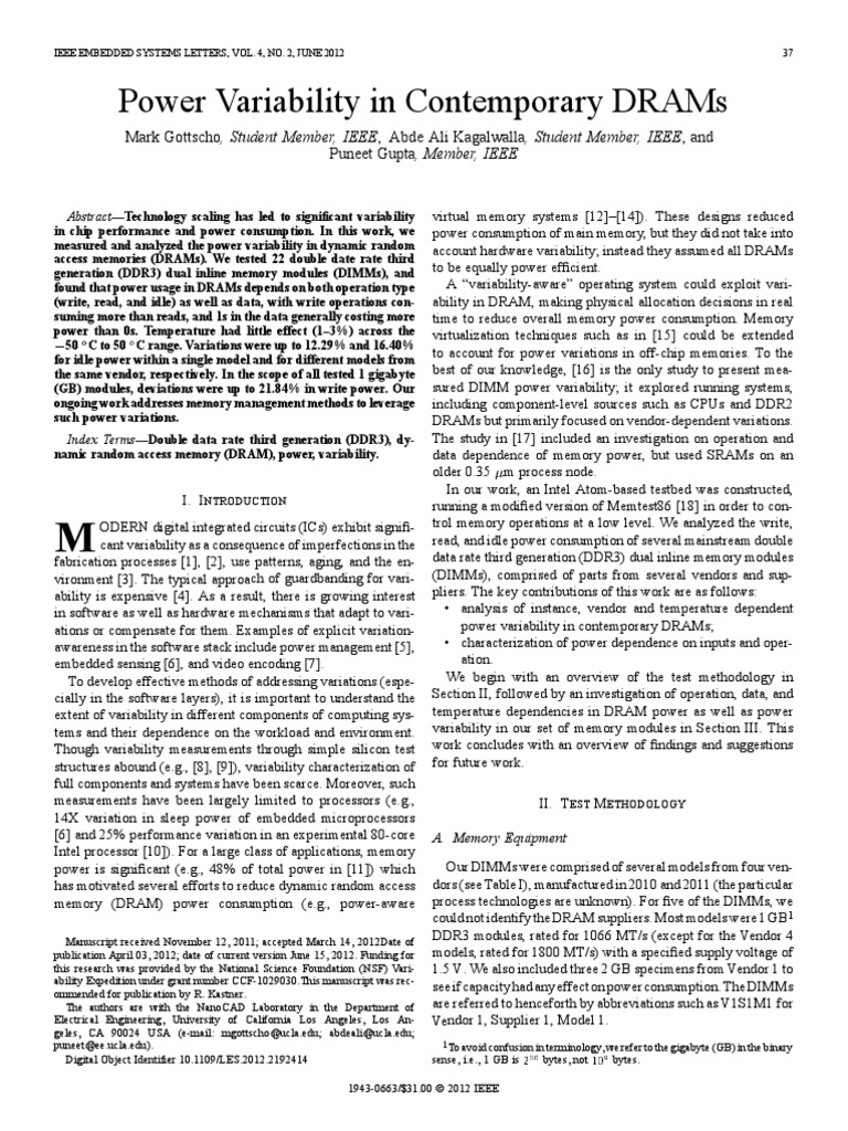 Power Variability in Contemporary Drams | PDF | Random Access Memory | Dynamic Random Access Memory
