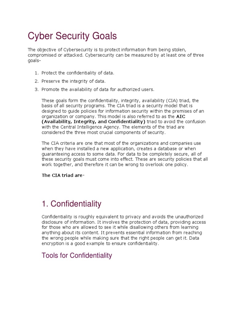 Cyber Security Goals: 1. Confidentiality | PDF | Information Security ...
