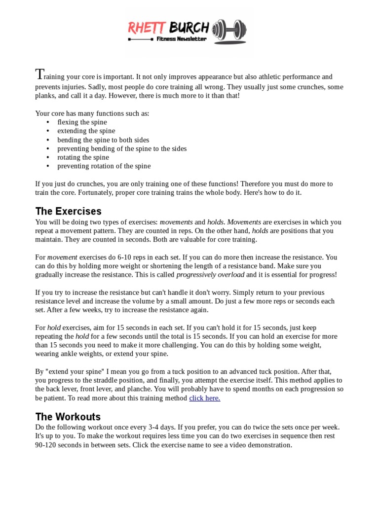 Core Exercises | PDF | Physical Exercise | Weightlifting