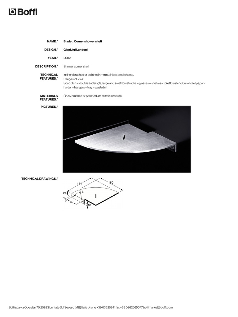 Boffi-Bathrooms-Blade-Corner Shower shelf-EN PDF | PDF