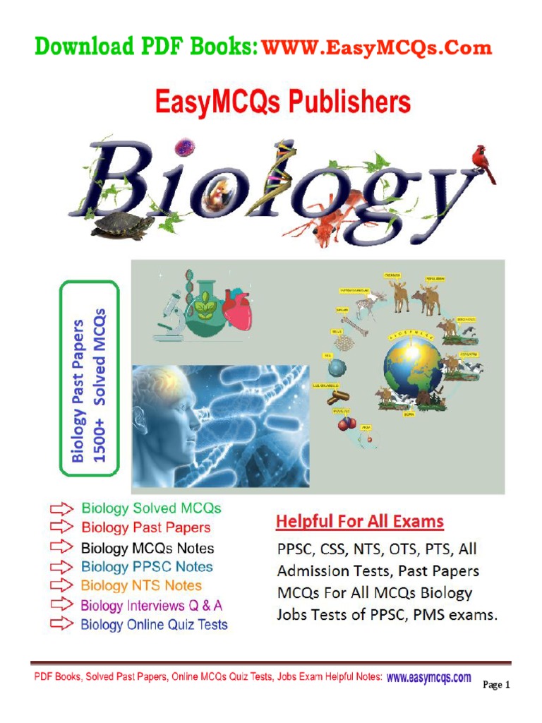 Biology Solved 1500 MCQs PDF Book With Answers Download PDF | PDF ...