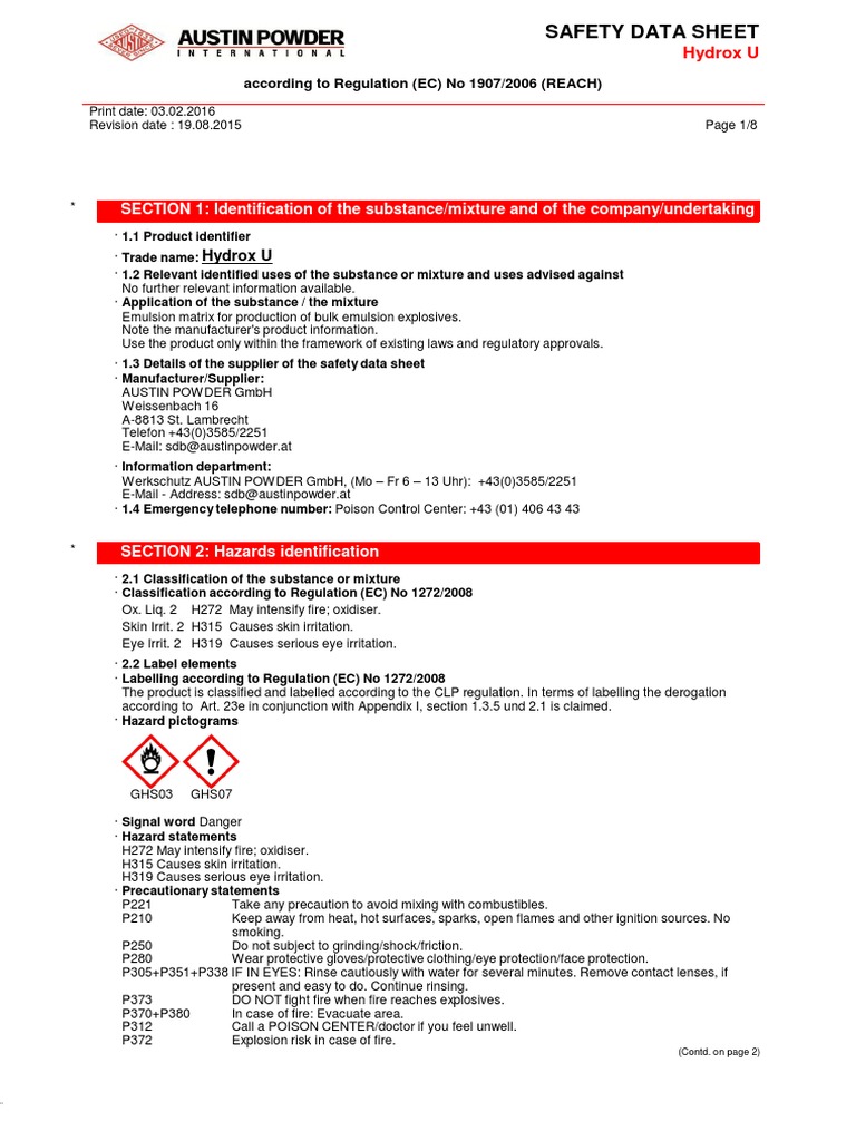 Sds Hydrox U Eng | PDF | Dangerous Goods | Toxicity
