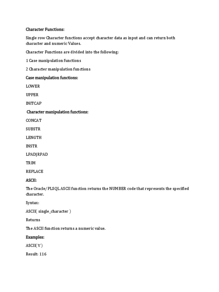 Character Functions1 | PDF | Pl/Sql | Databases