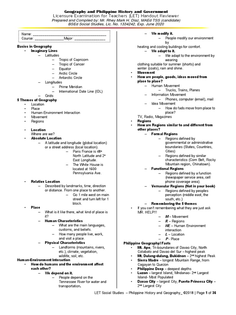 Handout - Geo and PH History - 2018 Edition PDF | PDF | Philippines ...