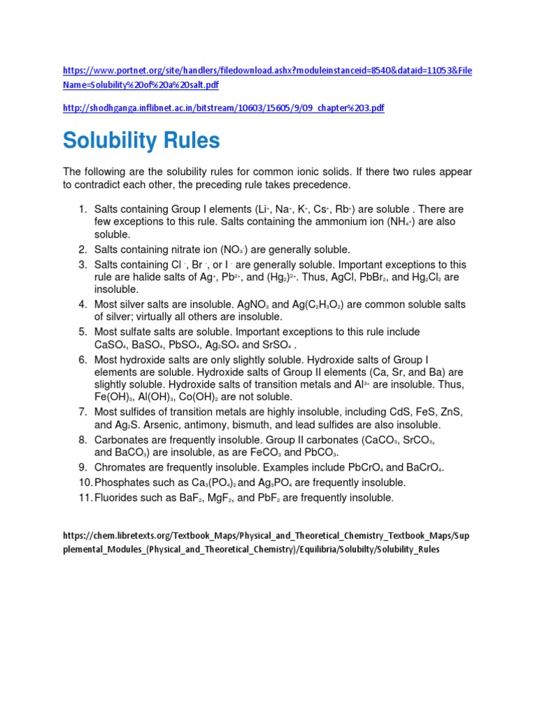 Solubility Rule (Chemistry) | PDF