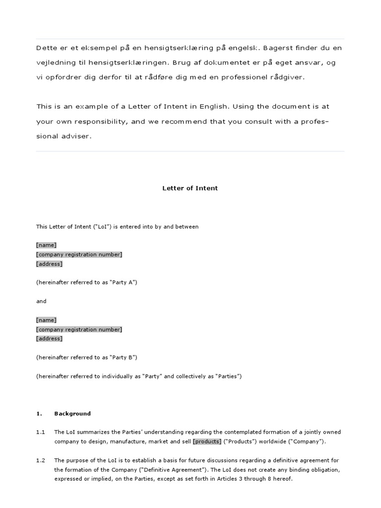 Letter of Intent: 1. Background | PDF | Board Of Directors ...