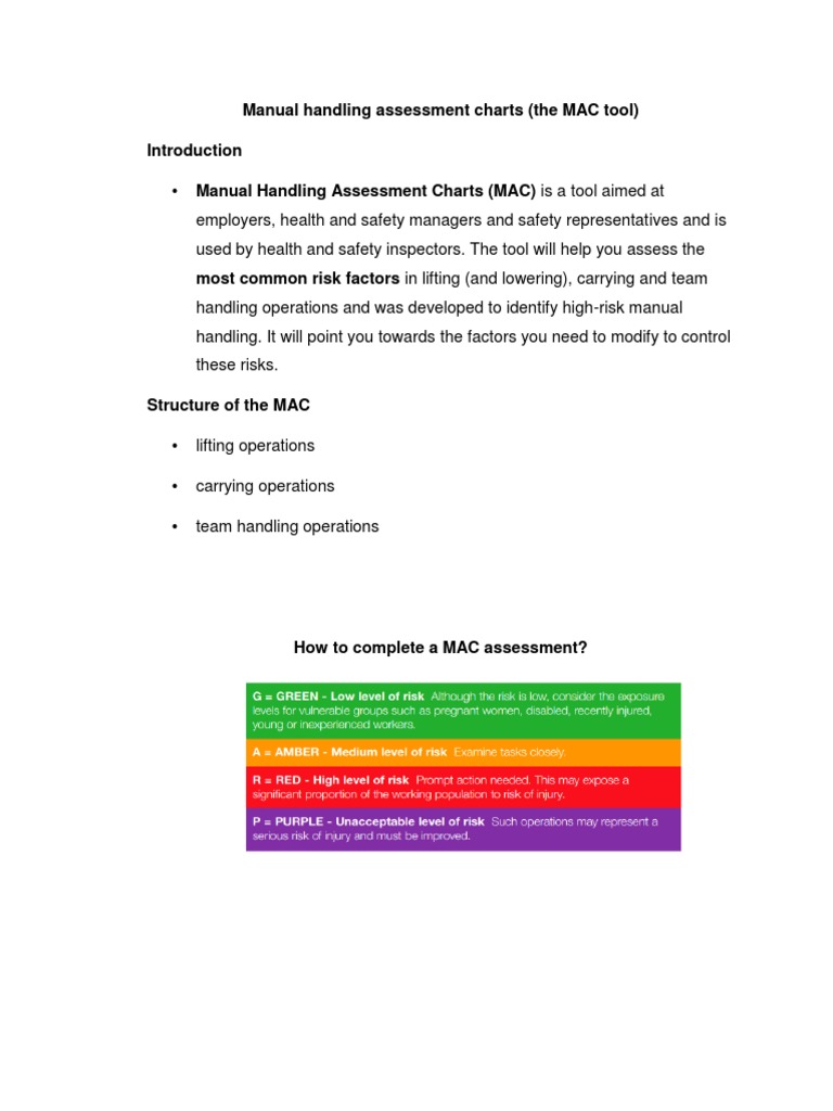 Manual Handling Assessment Charts (The MAC Tool) | PDF