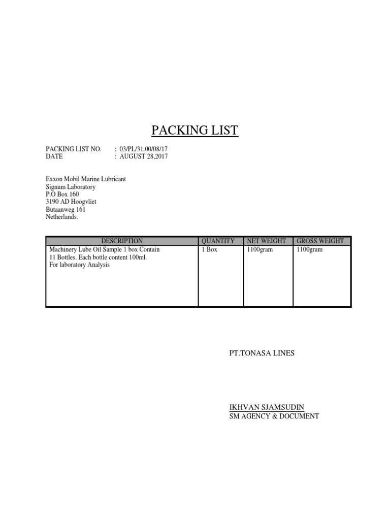 Netherlands Oil Packing List | PDF