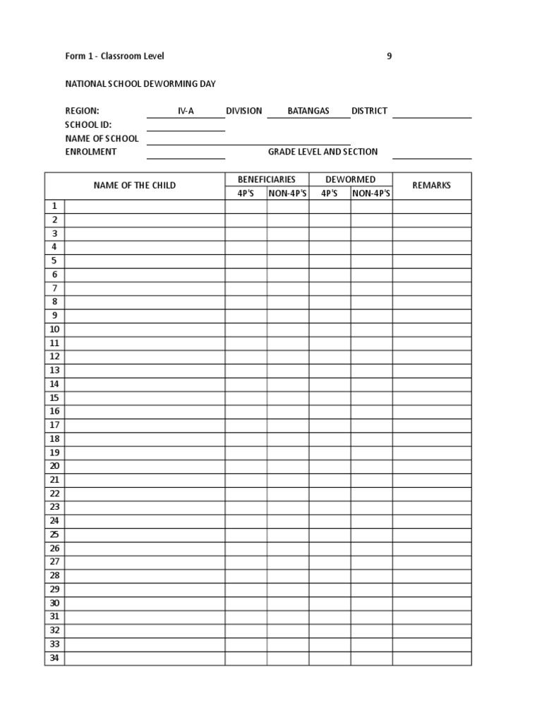 Deworming Form | PDF | Drugs | Medicine