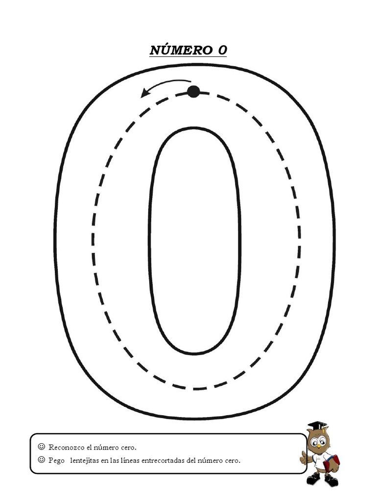 Número 0: Reconozco el número cero. Pego lentejitas en las líneas ...