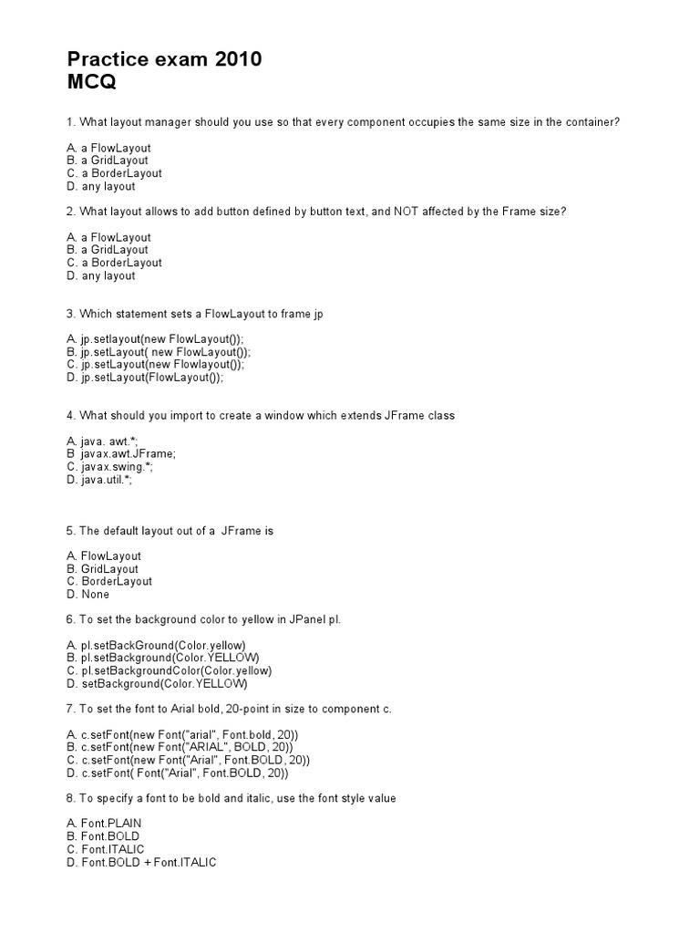 Practice Exam 2010 MCQ | PDF | Class (Computer Programming) | Method ...