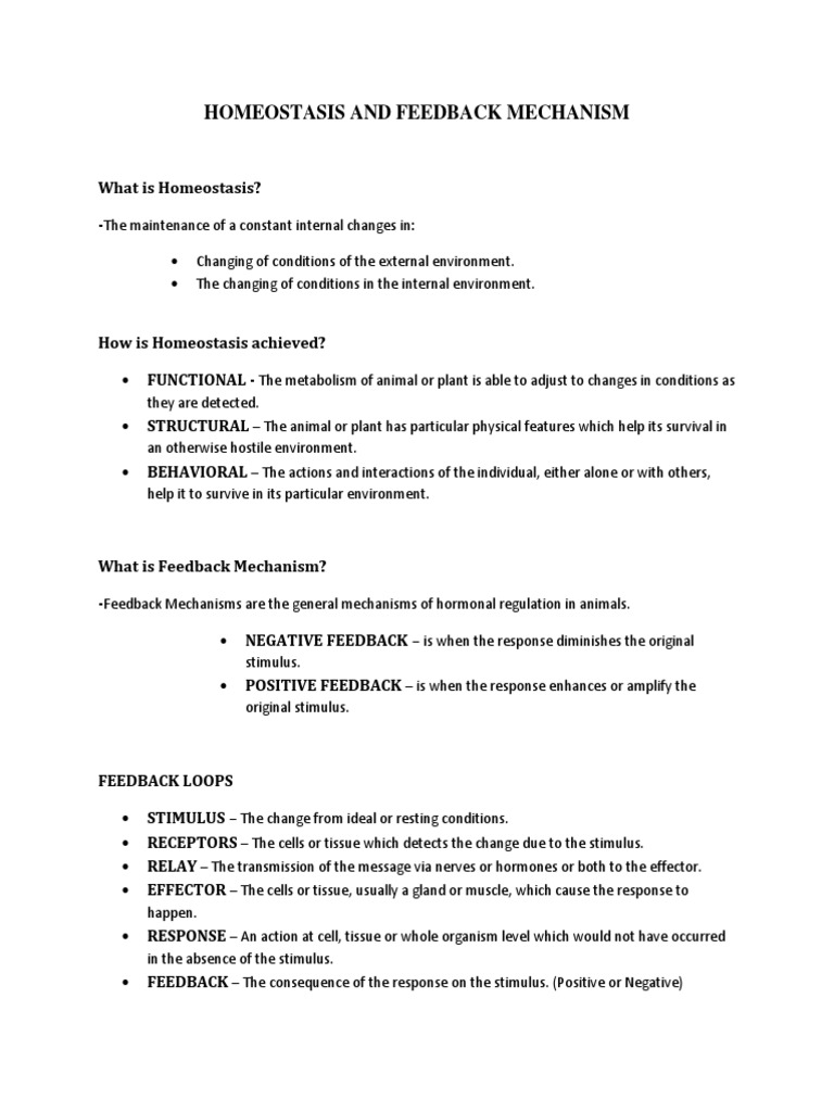 Homeostasis and Feedback Mechanism | PDF | Homeostasis | Stimulus ...