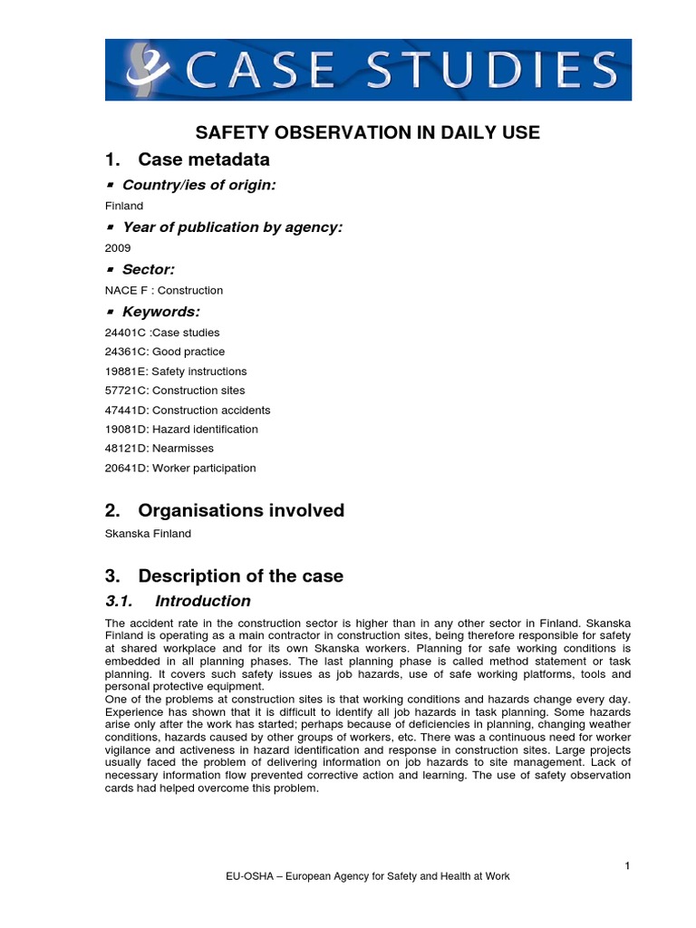 Safety Observation in Daily Use PDF | PDF | Occupational Safety And ...