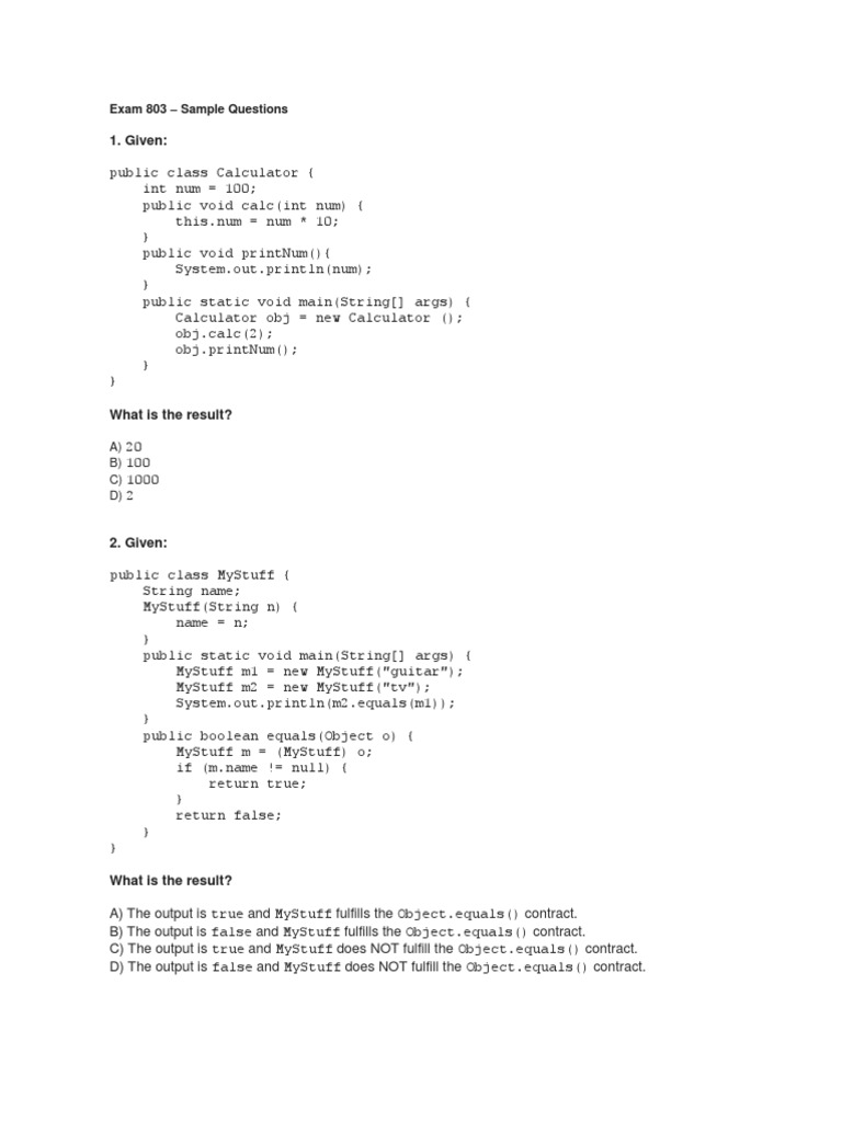 Given:: Exam 803 - Sample Questions | PDF | Software Development | Computer Programming