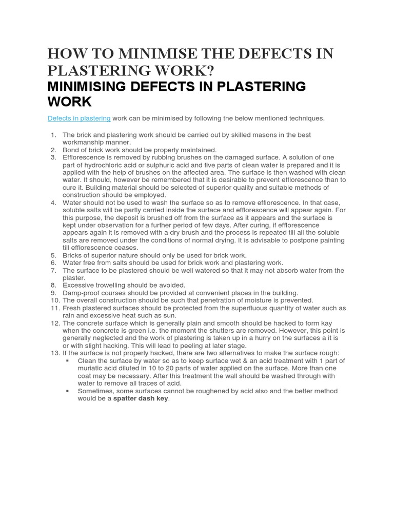 Defects in Plaster Work | PDF | Plaster | Horticulture And Gardening