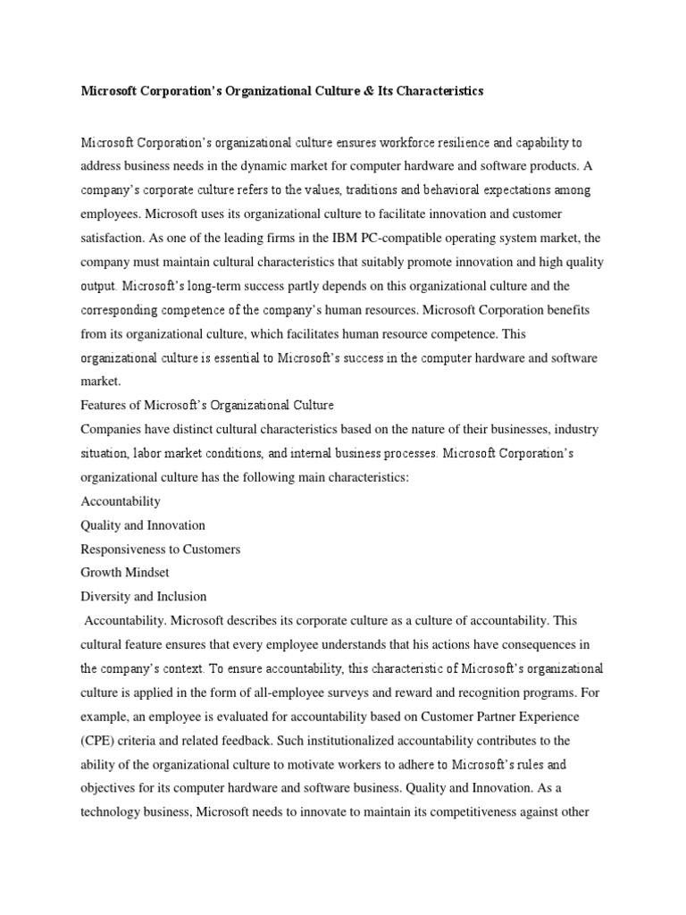 Microsoft Corporation's Organizational Culture & Its Characteristics ...