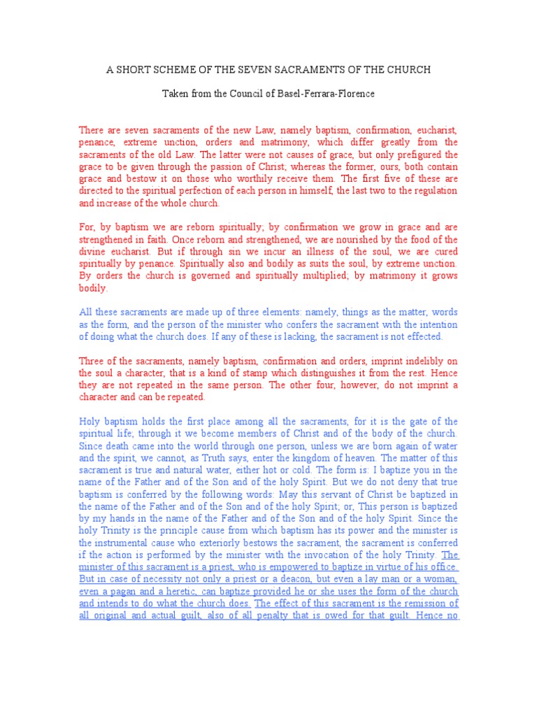 A Short Scheme of The Seven Sacraments of The Church | PDF | Baptism ...
