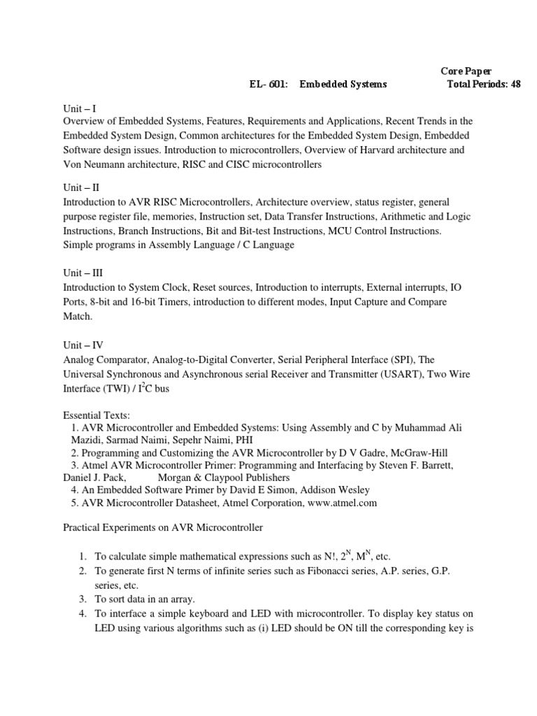 EL - 601 Embedded Systems | PDF | Microcontroller | Embedded System