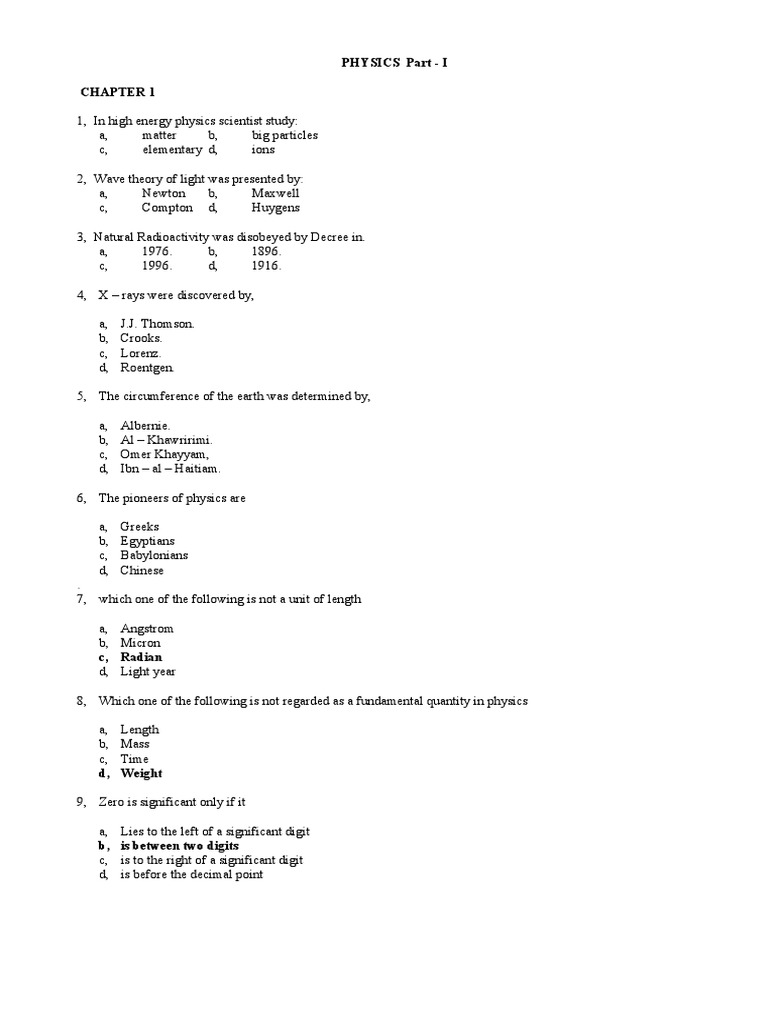 First Year Physics Chapter Wise Mcqs PDF | PDF | Acceleration | Torque