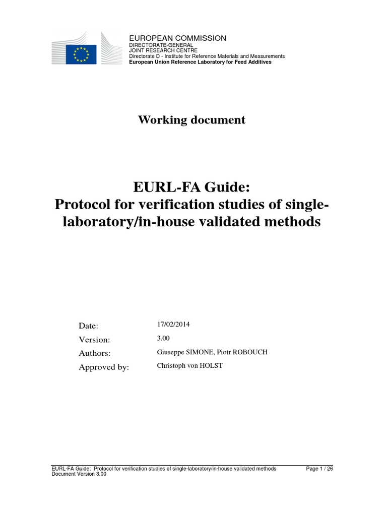 EURL-FA Guide: Protocol For Verification Studies of Single-Laboratory ...