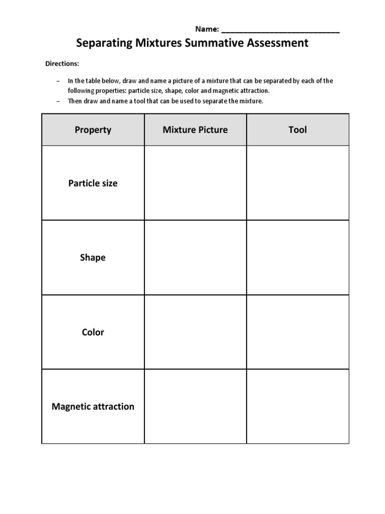 Summative Assessment Separating Mixtures | PDF | Games & Activities ...