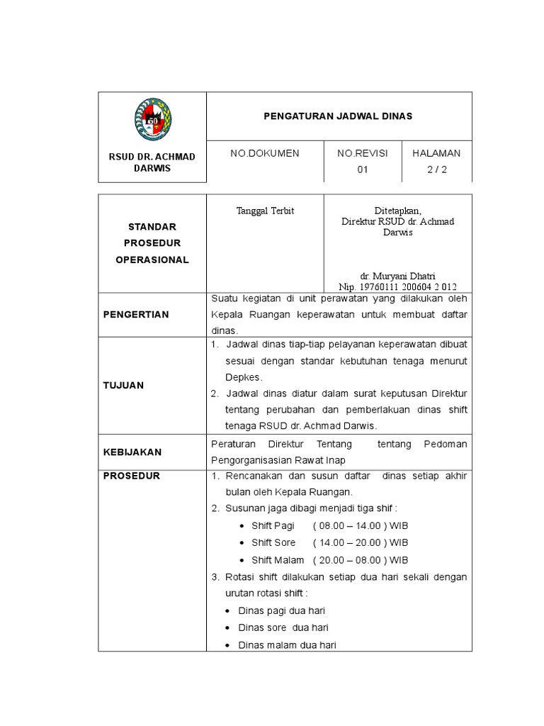SPO Pengaturan Jadwal Dinas | PDF