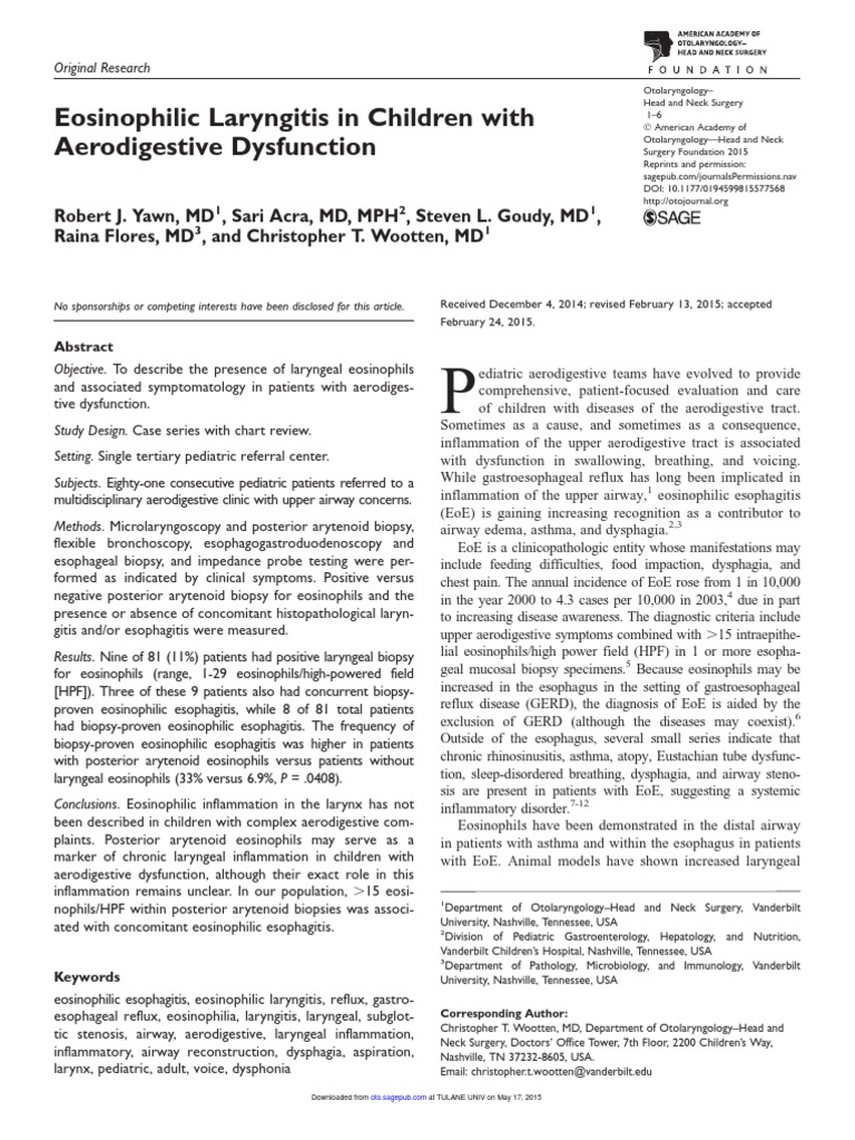 Eosinophilic Laryngitis in Children With Aerodigestive Dysfunction ...