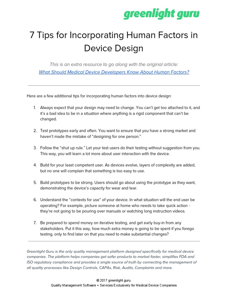 7 Tips For Incorporating Human Factors in Device Design | PDF | Medical ...