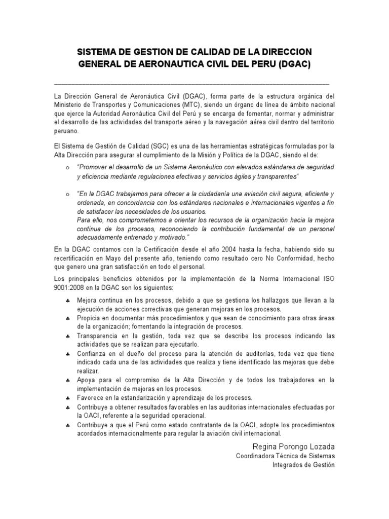 Direccion General de Aeronautica Civil Del Peru Dgac Hoja Resumen | PDF ...