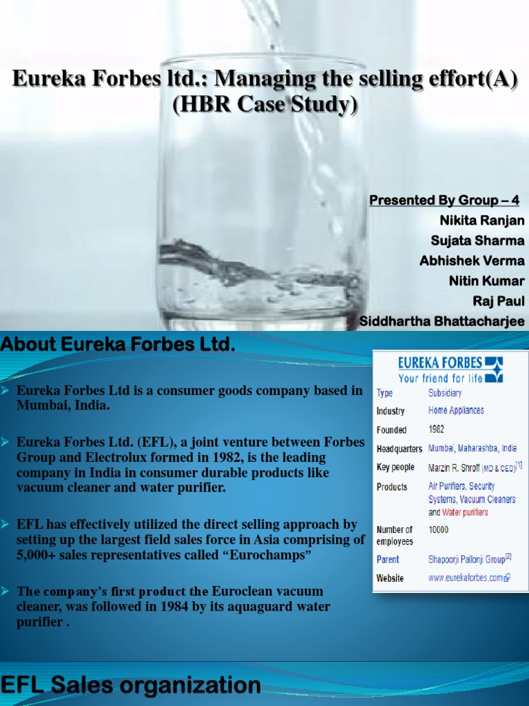 Eureka Forbes LTD.: Managing The Selling Effort (A) (HBR Case Study ...