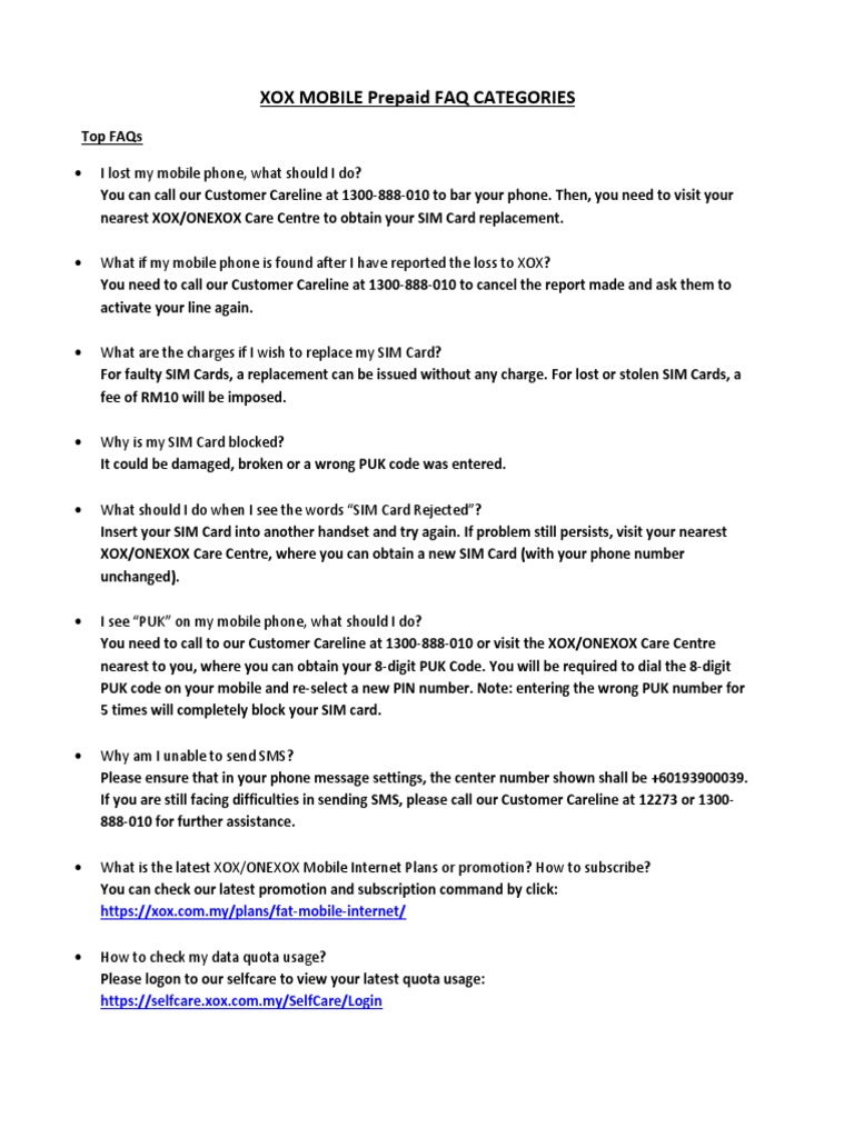 Xox Prepaid Faq | Download Free PDF | Prepaid Mobile Phone | Mobile Phones