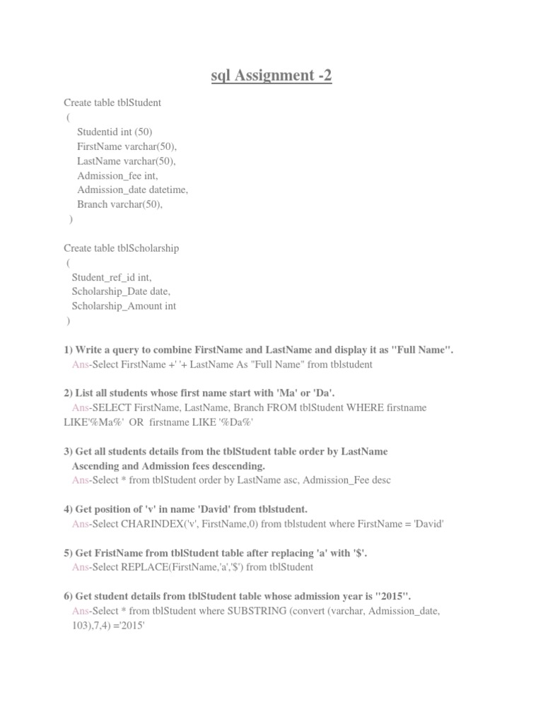 SQL Assign 2 Ans | PDF | Databases | Data Management