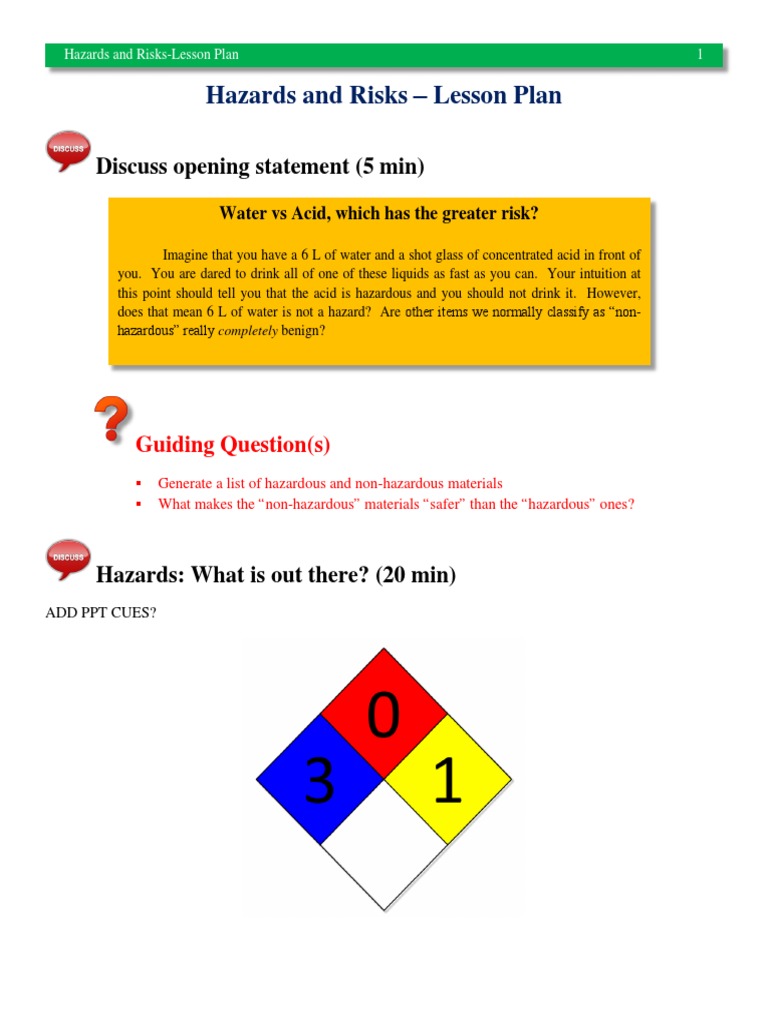 Hazards and Risks - Lesson Plan: Discuss Opening Statement (5 Min ...